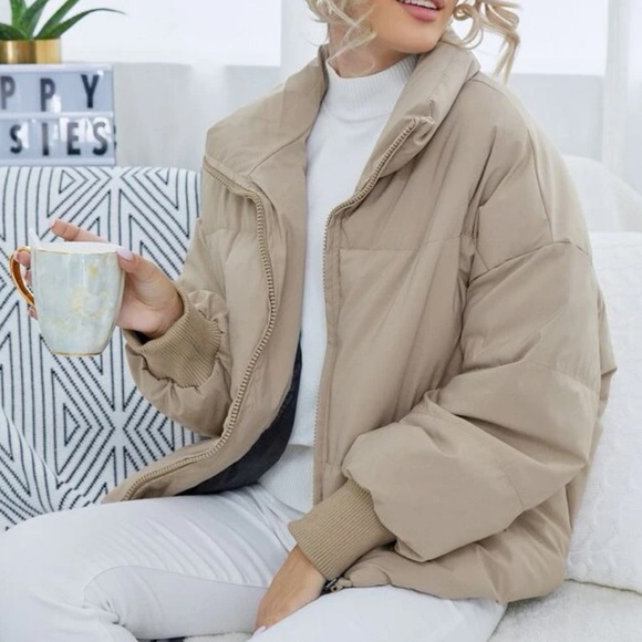SHEIN | Jackets & Coats | Shein Khaki Puffer Jacket | Poshmark